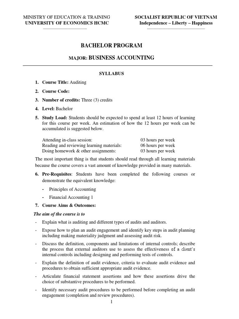 01 Syllabus - Principles of Auditing - 2021 | PDF | Audit | Internal Control