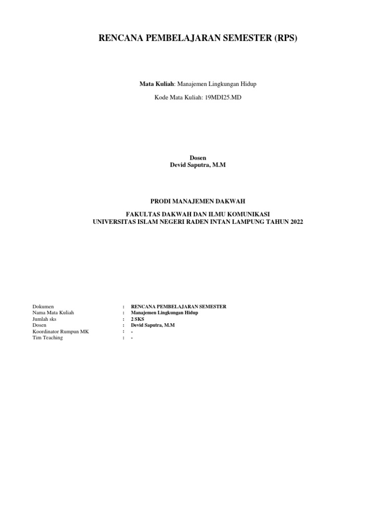 RPS Manajemen Lingkungan Hidup 2022 | PDF | Seni | Sains & Matematika