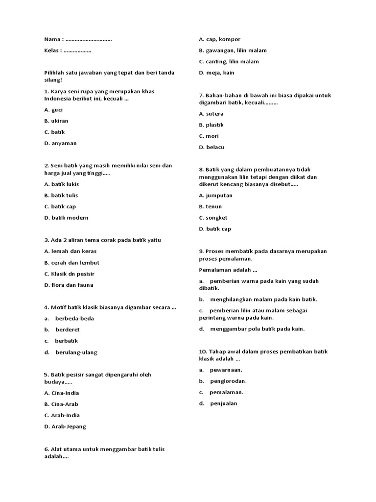 Soal Batik | PDF | Griya & Taman | Seni