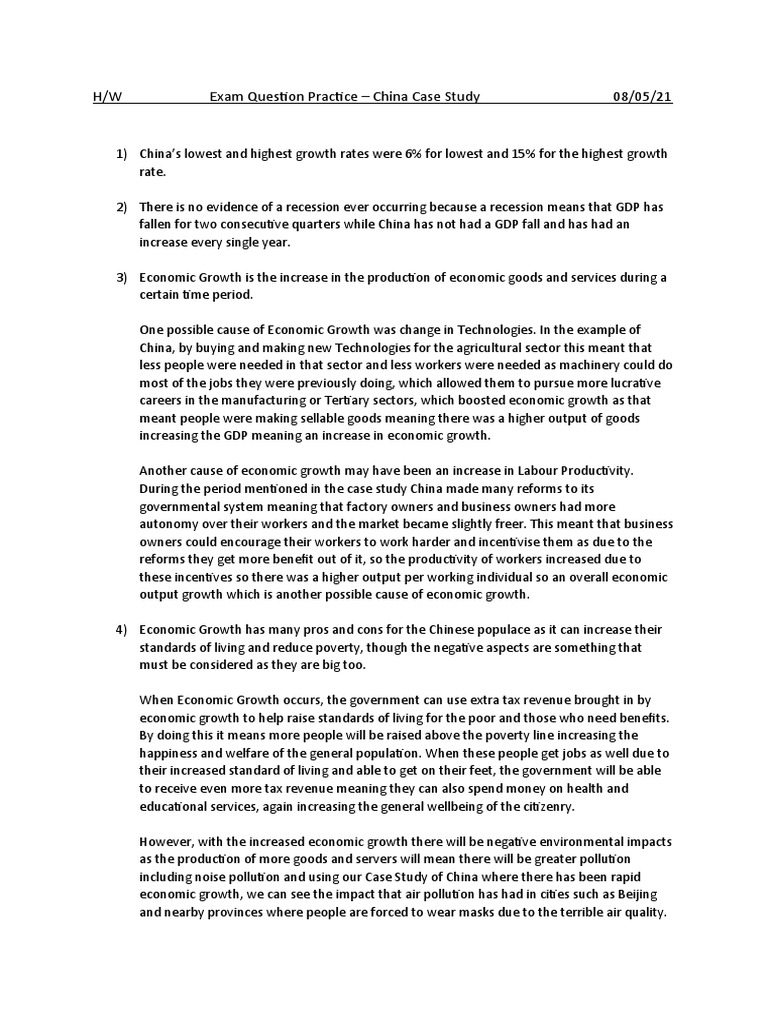China Case Study Work | PDF | Economic Growth | Poverty