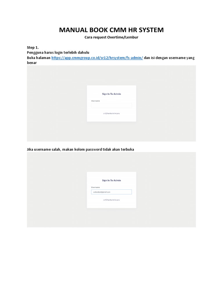 Panduan Request Lembur di CMM HR System | PDF