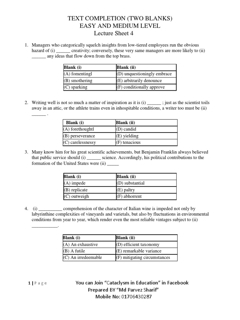 Text Completion Exercises Guide | PDF