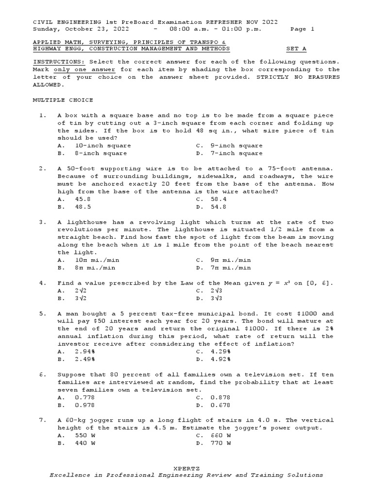 (XPERTZ) Preboard Exam 1ST MSTE Nov 2022 PDF | Download Free PDF | Tide ...