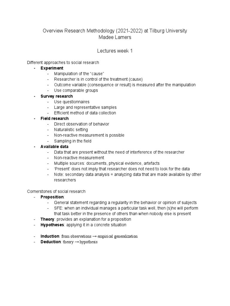 Overview Research Methodology at Tilburg University (2021-2022) | PDF | Sampling (Statistics ...