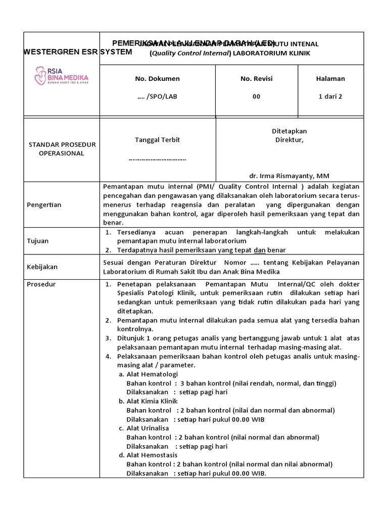 040 Spo Pemantapan Mutu Internal (QC) Laboratorium Klinik | PDF