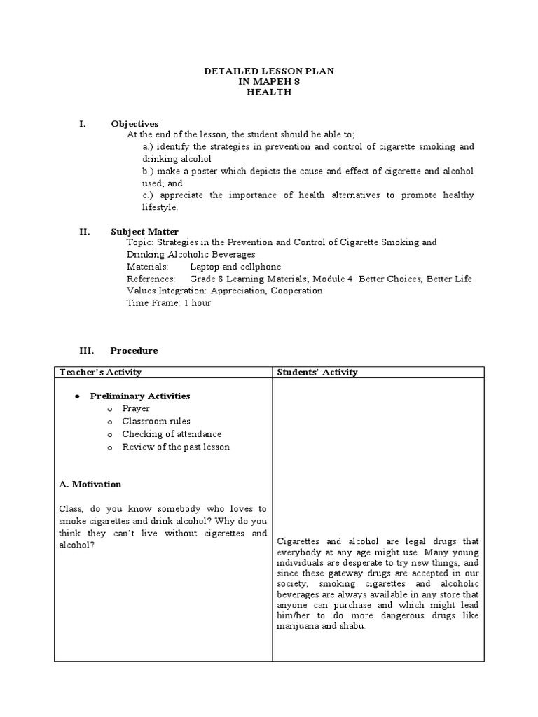 Final Demo Detailed Lesson Plan | PDF | Tobacco Smoking | Addiction