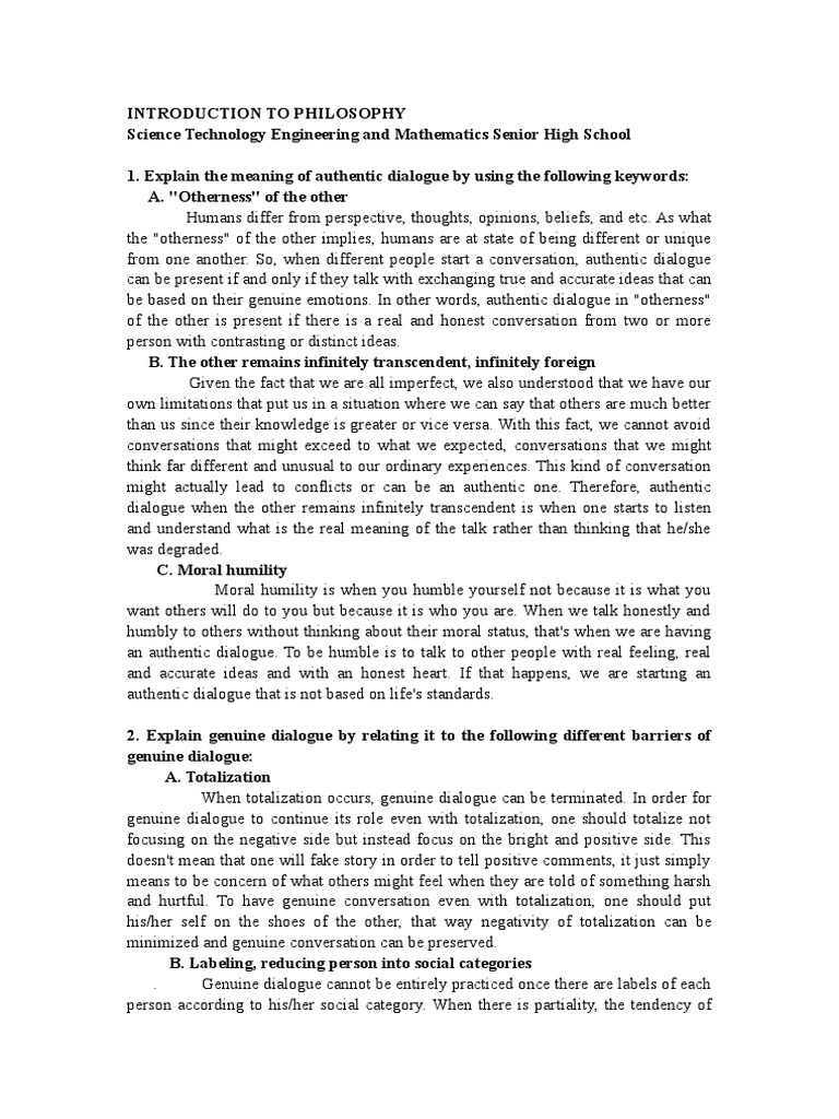 Introduction To Philosophy - Authentic Dialouge and Its Barriers | PDF ...