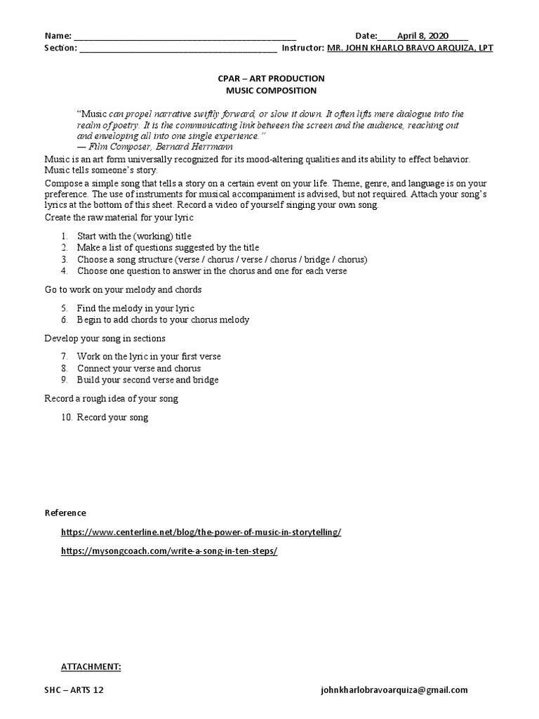ArtProd MUSIC Activity Sheet 1 PARAL | PDF | Song Structure | Musical ...
