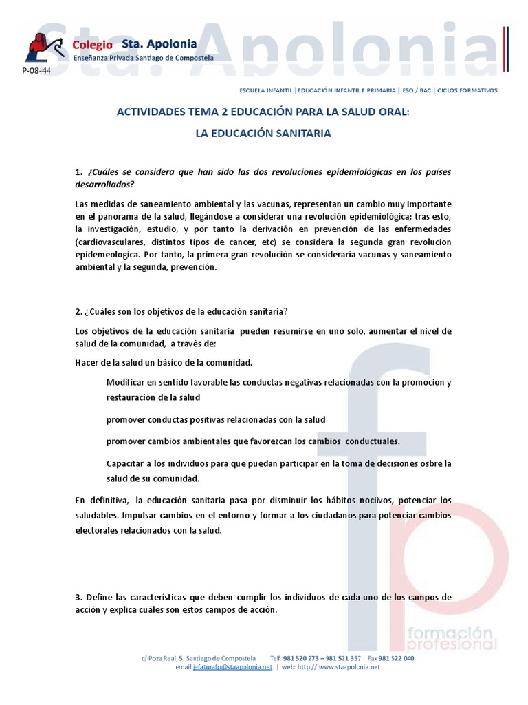 Actividades TEMA 2 Educación para La Salud Oral | PDF | Promoción de la ...