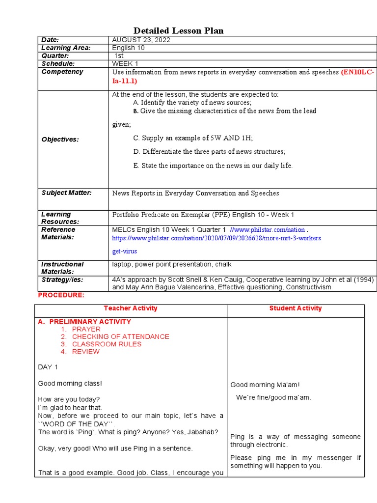 DLP English W1 | PDF | Accuracy And Precision | Teachers