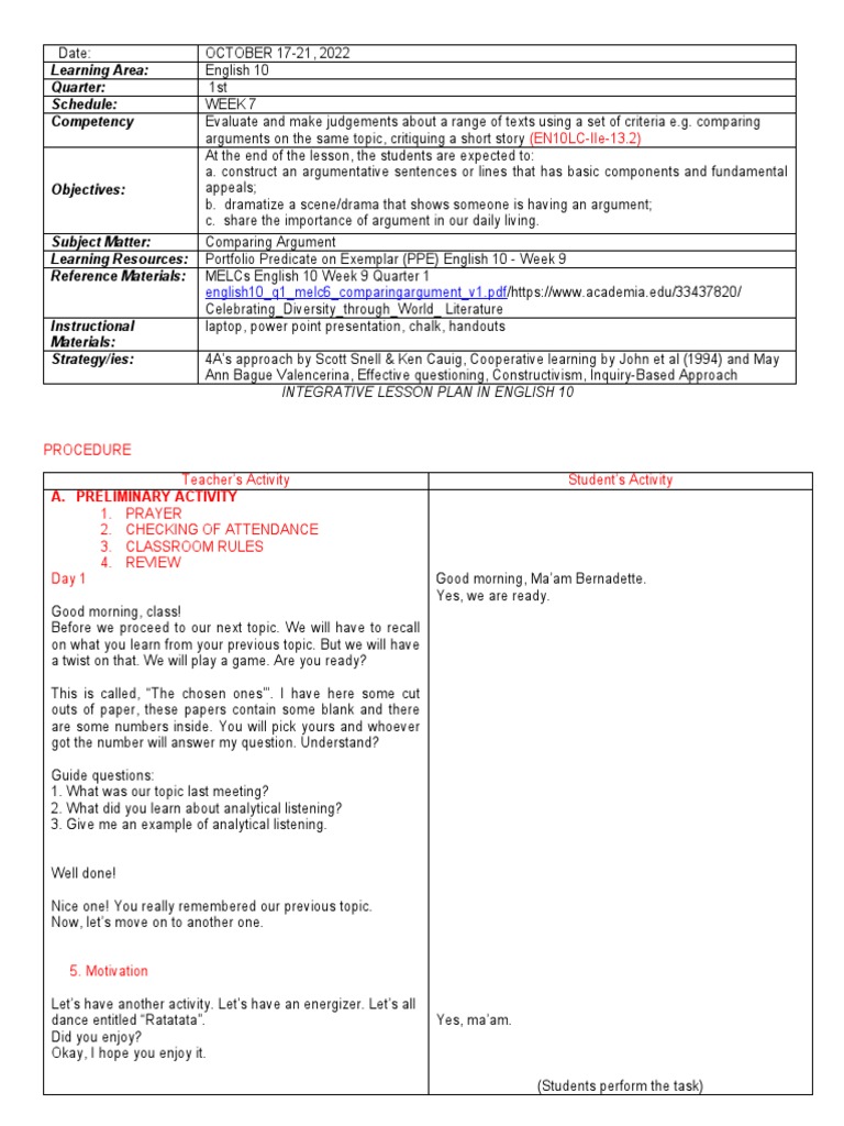 English W7 | PDF | Argument | Teachers