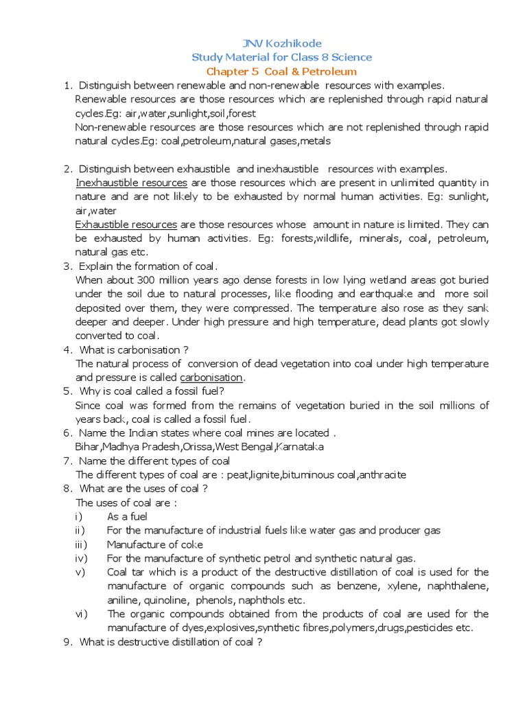 Study Material Class 8 Science | PDF | Petroleum | Coal