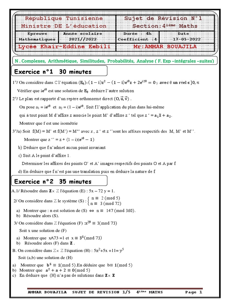 Révision Mathématiques 4ème : Équations et Géométrie | PDF | Nombre ...