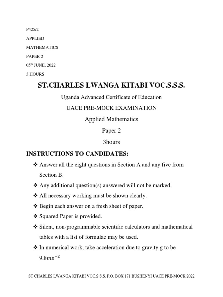 Uace Pre-Mock 2022 Final 2 | PDF | Acceleration | Force