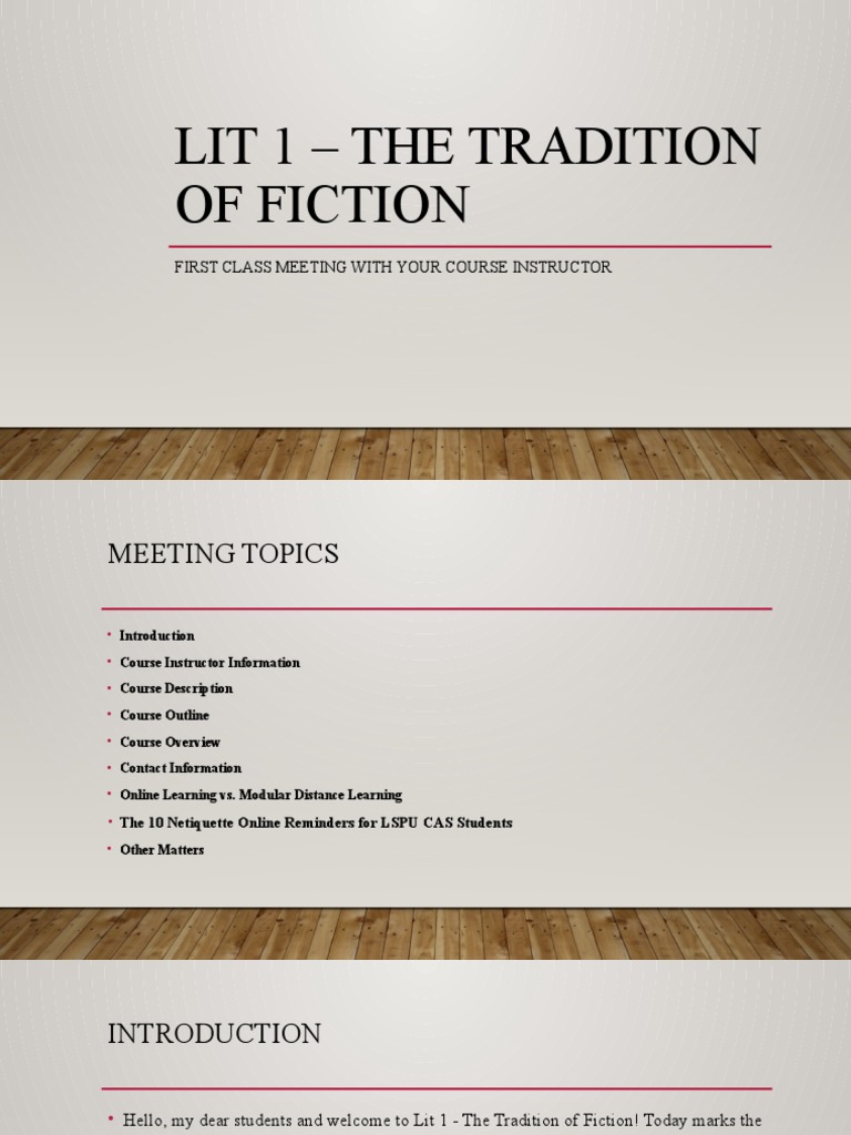 Lit 1 - The Tradition of Fiction First Virtual Meeting | PDF ...