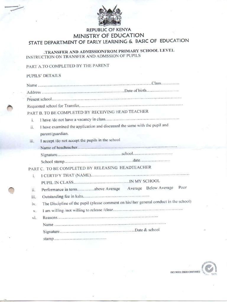 Primary Transfer Form | PDF