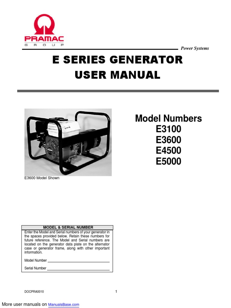 Pramac Portable Generator E5000 | PDF | Ac Power Plugs And Sockets | Electrician