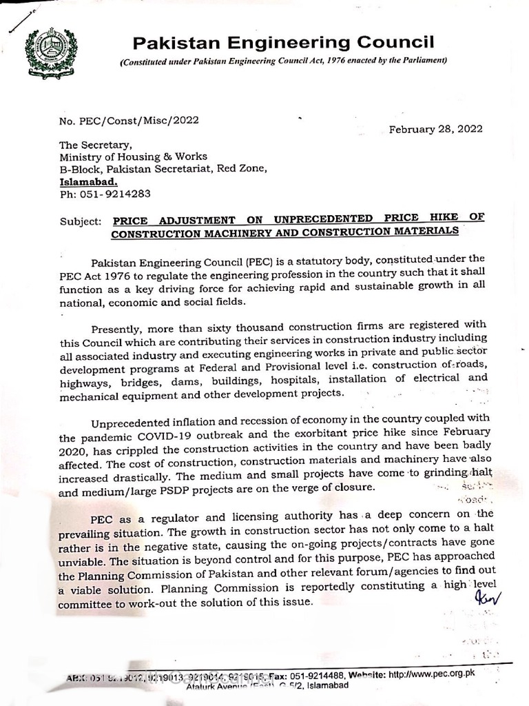 PEC Letter To Sec Housing and Works - All Department Heads. | PDF