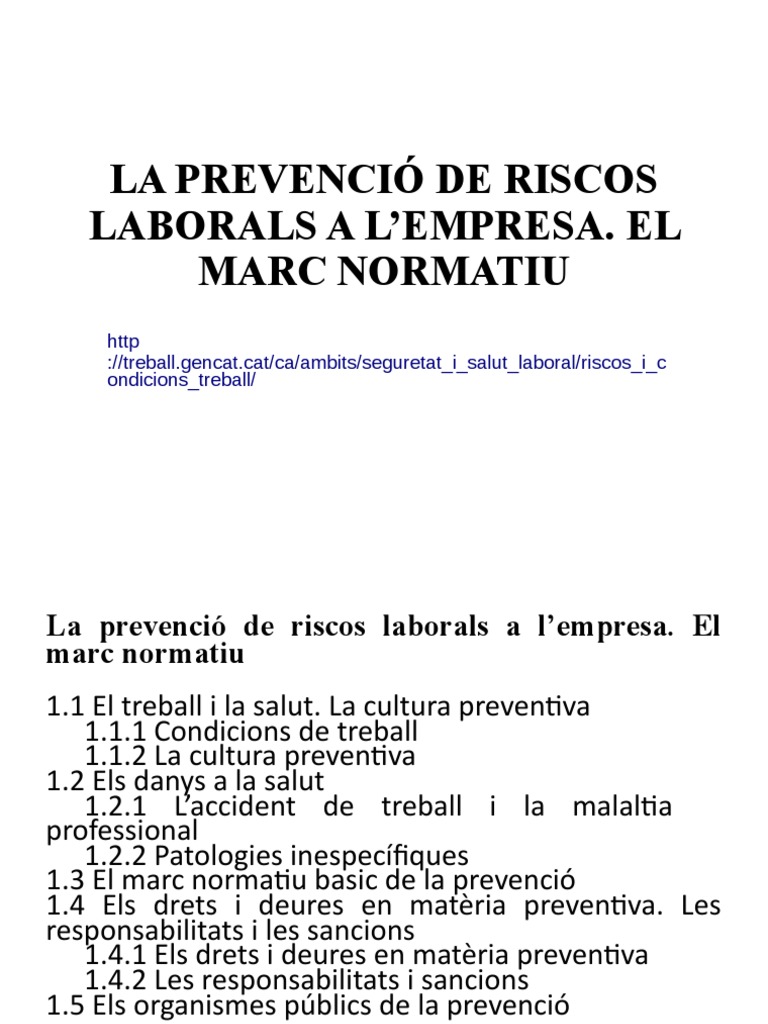 UF2 NF1 La Prevencio de Riscos Laborals A LEmpresa. El Marc Normatiu | PDF