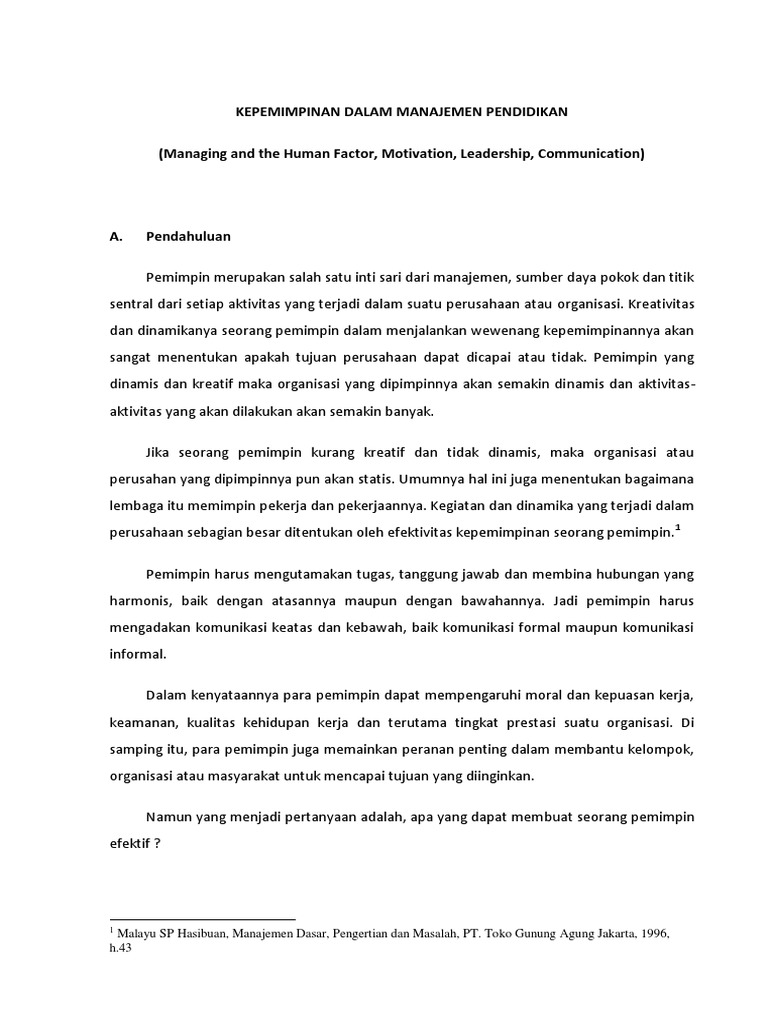 Kepemimpinan Dalam Manajemen Pendidikan | PDF