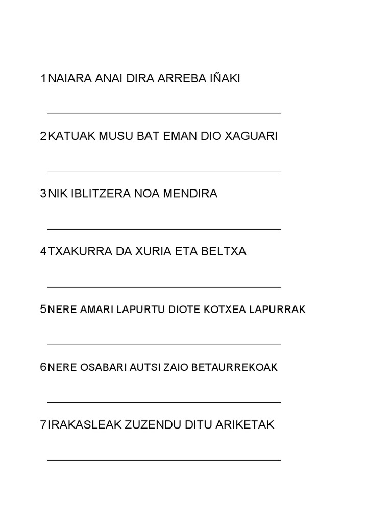 EJERCICIOS FRASES Ordenar Oraciones en Euskera | PDF