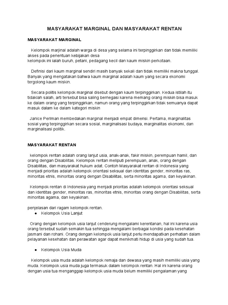 Masyarakat Marginal dan Rentan di Indonesia | PDF | Ilmu Sosial | Gaya ...