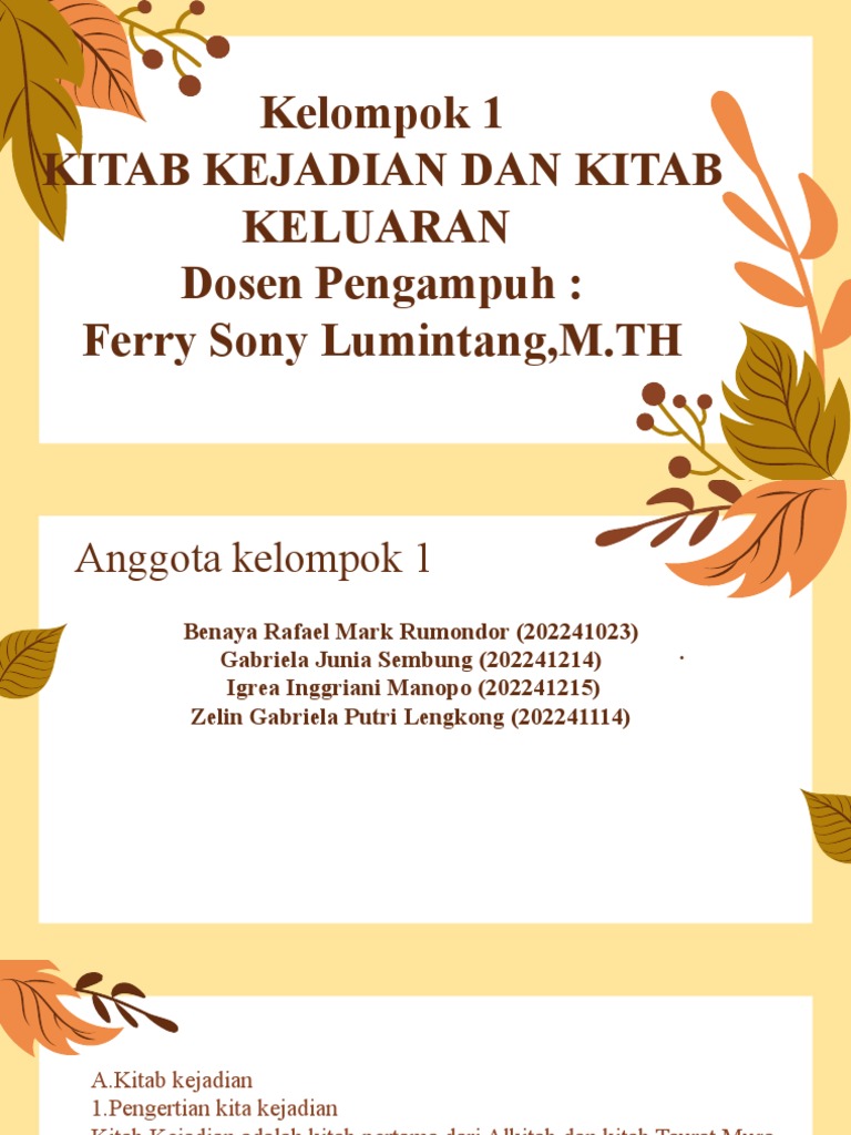 Kelompok 1 Kitab Kejadian Dan Kitab Keluaran | PDF