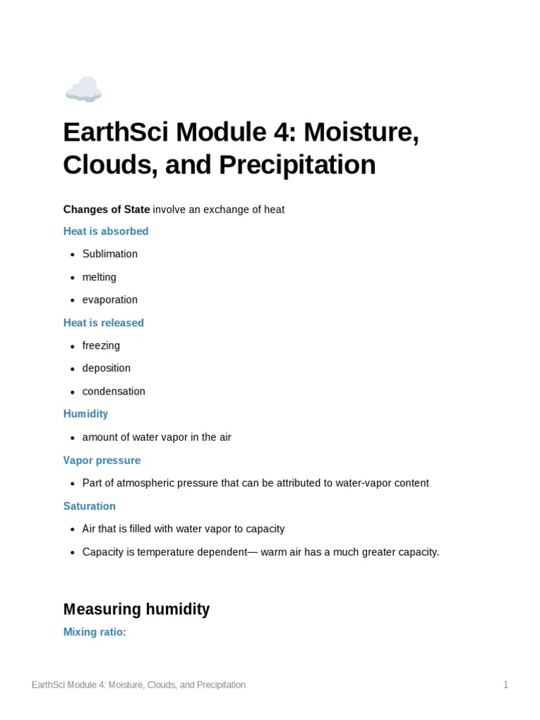 Moisture, Clouds, and Precipitation Guide | PDF | Humidity | Water Vapor