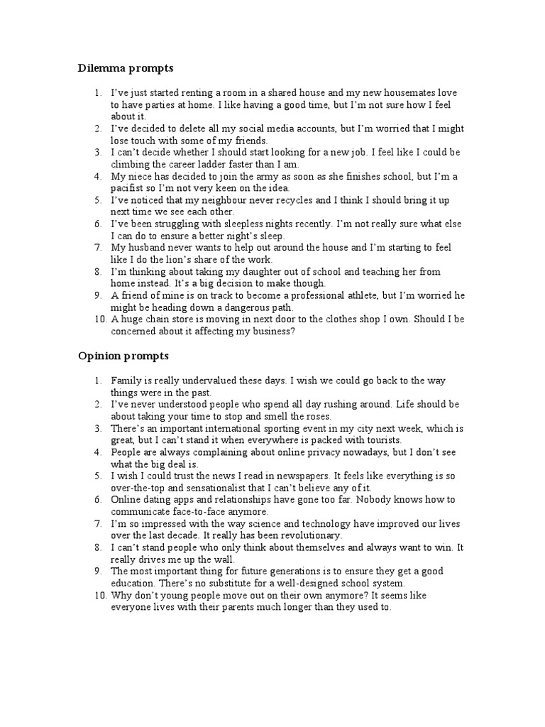 Dilemma and Opinion Prompts Guide | PDF | Self-Improvement | Lifestyle