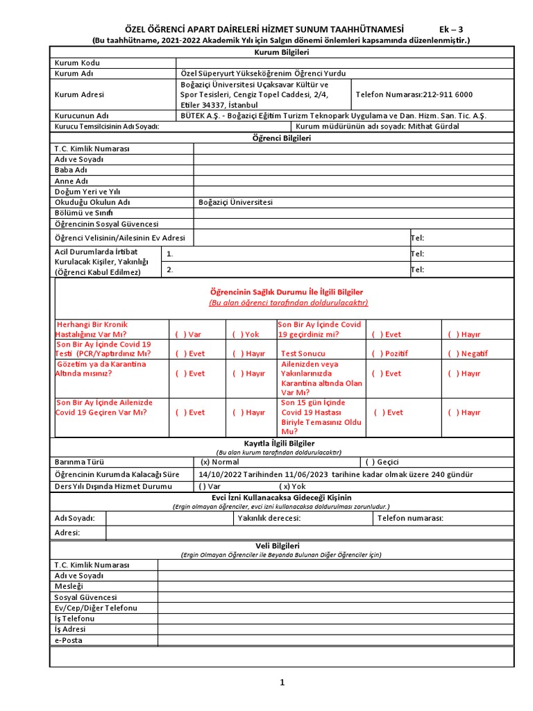 Superdorm Hi̇zmet Sunum Taahhütnamesi̇ 2022-2023 - Ek Kontenjan | PDF