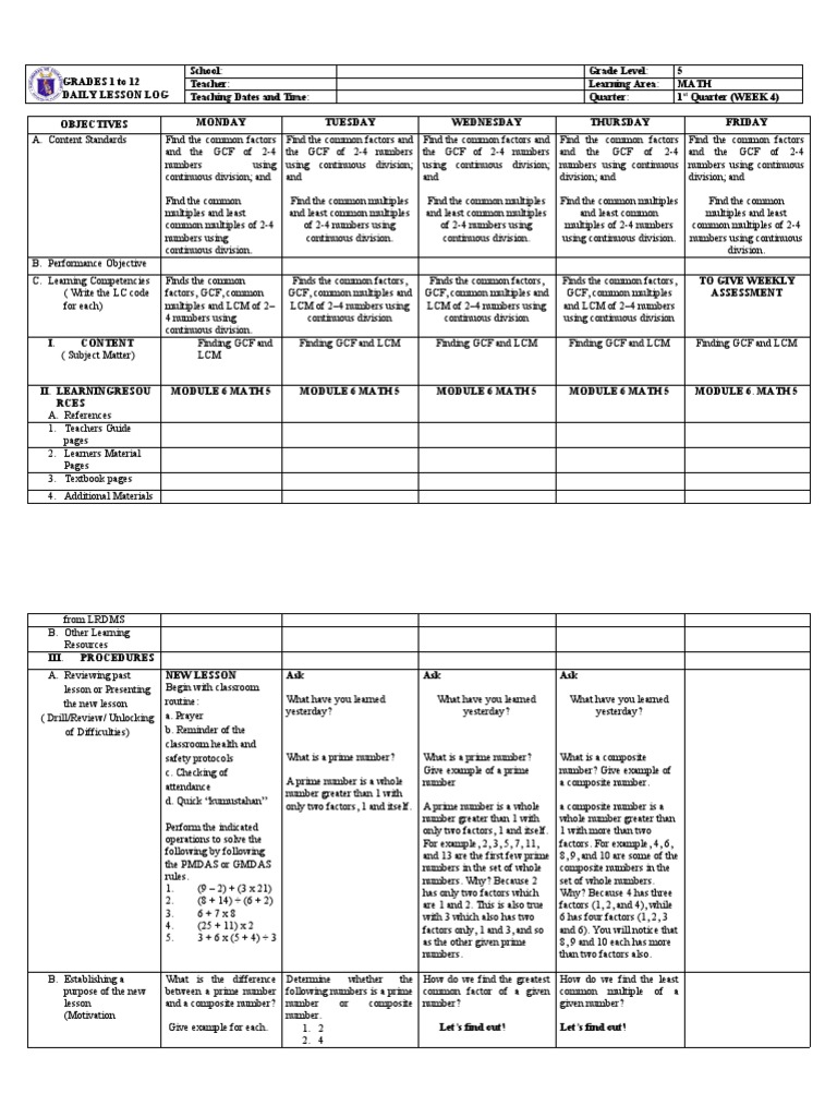 DLL Week 4 Math | PDF