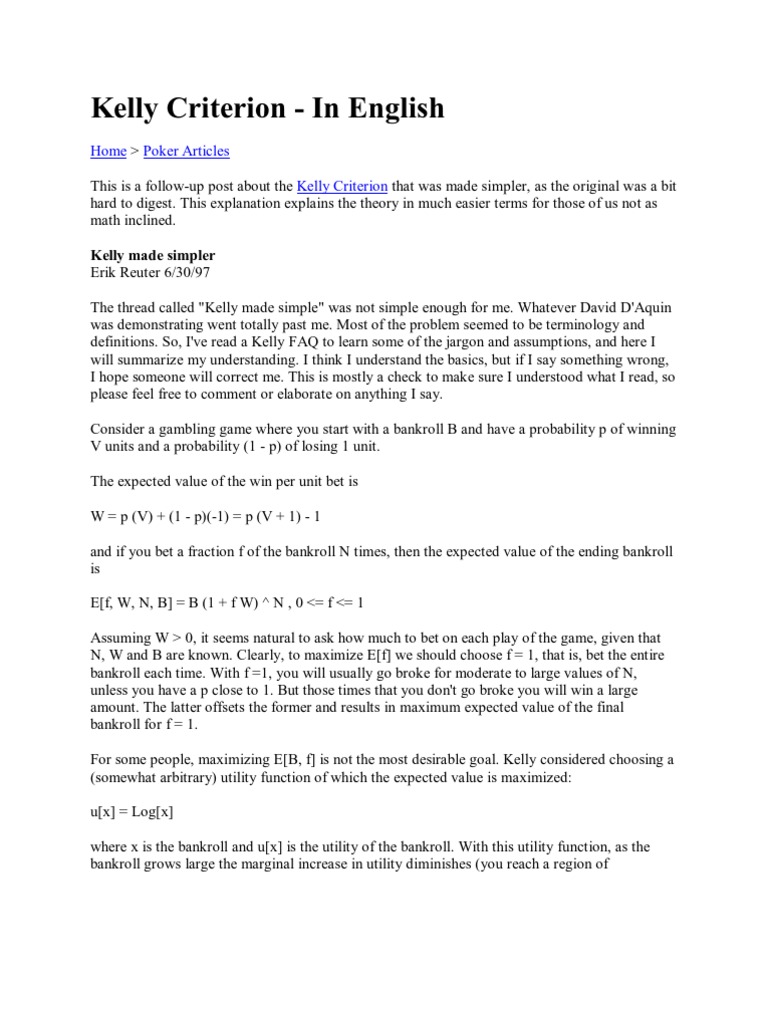 Kelly Criterion | PDF | Logarithm | Maxima And Minima