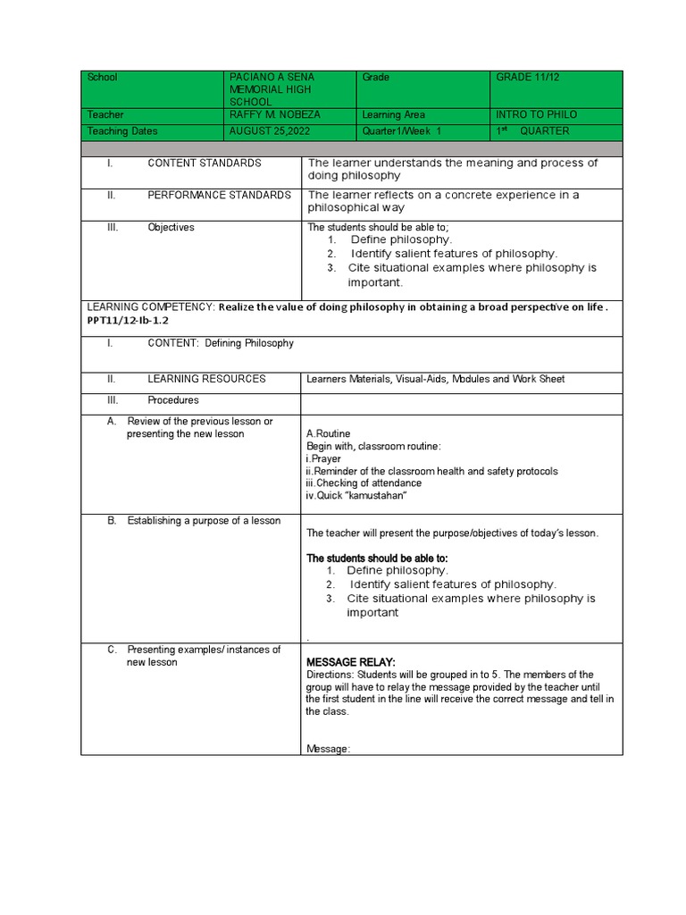 LP in Intro To Philo Continuation Week 1 | PDF | Science | Learning