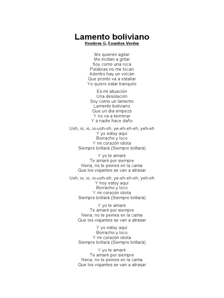 Lamento Boliviano Notas (Gritarra, Ukulele, Flauta) Letra de La Canción | PDF