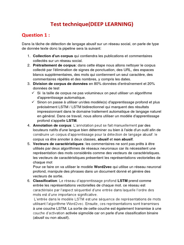 Test Technique (DEEP LEARNING) | PDF | Apprentissage automatique ...
