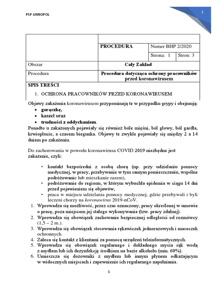 Procedura Ochrony Pracownikow | PDF