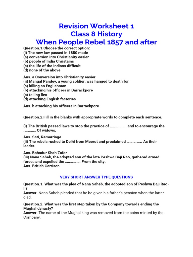 Revision Worksheet 1 | PDF