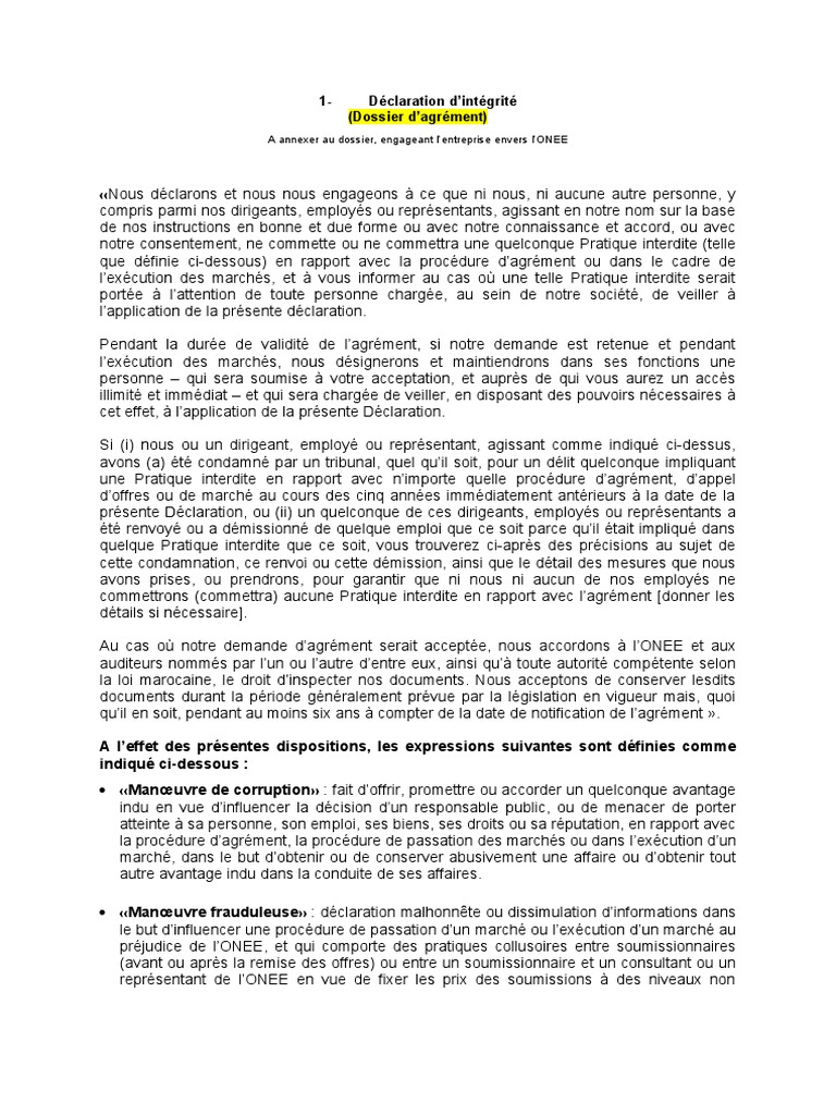 Déclaration Intégrité Agément MAJ 20-09-2022 | PDF | Retraite | Business