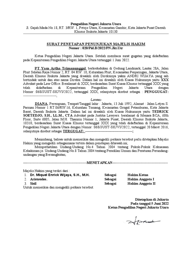 Berkas Penunjukan Majelis Hakim | PDF