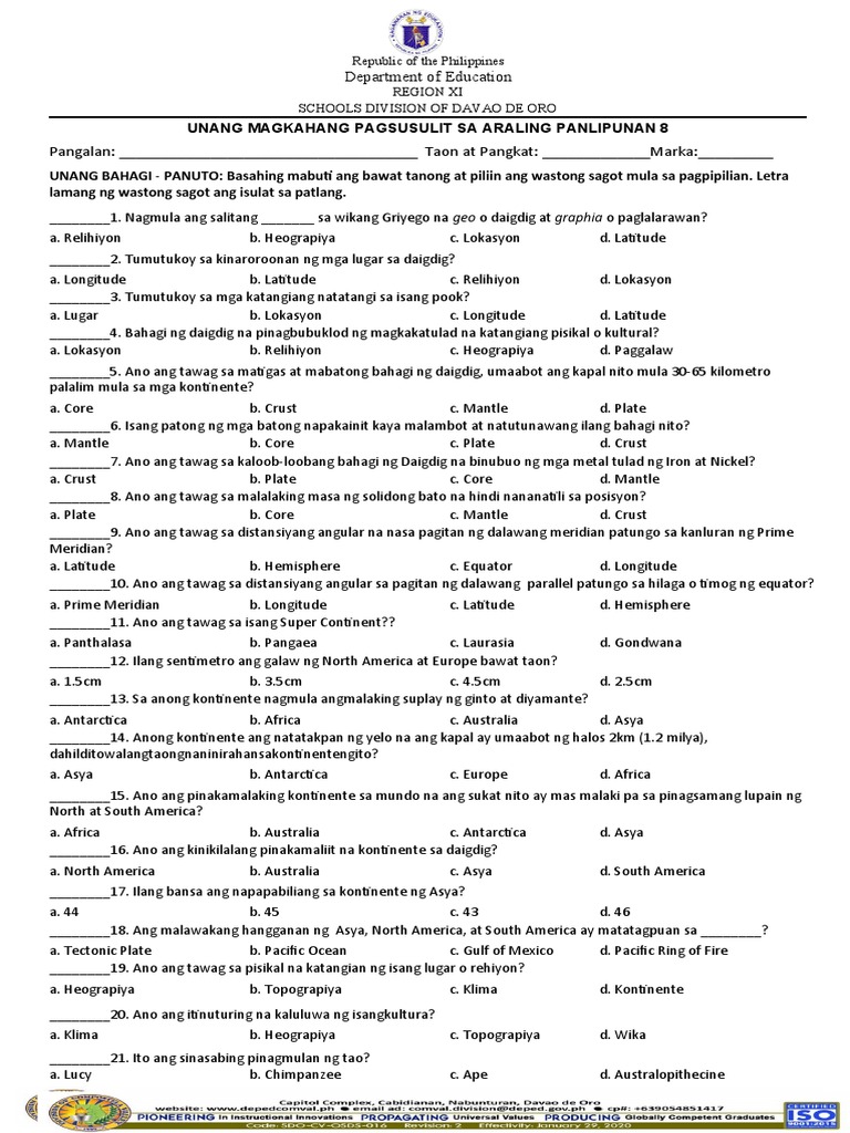 Grace AP Grade 8 First Grading (2022-2023) | PDF