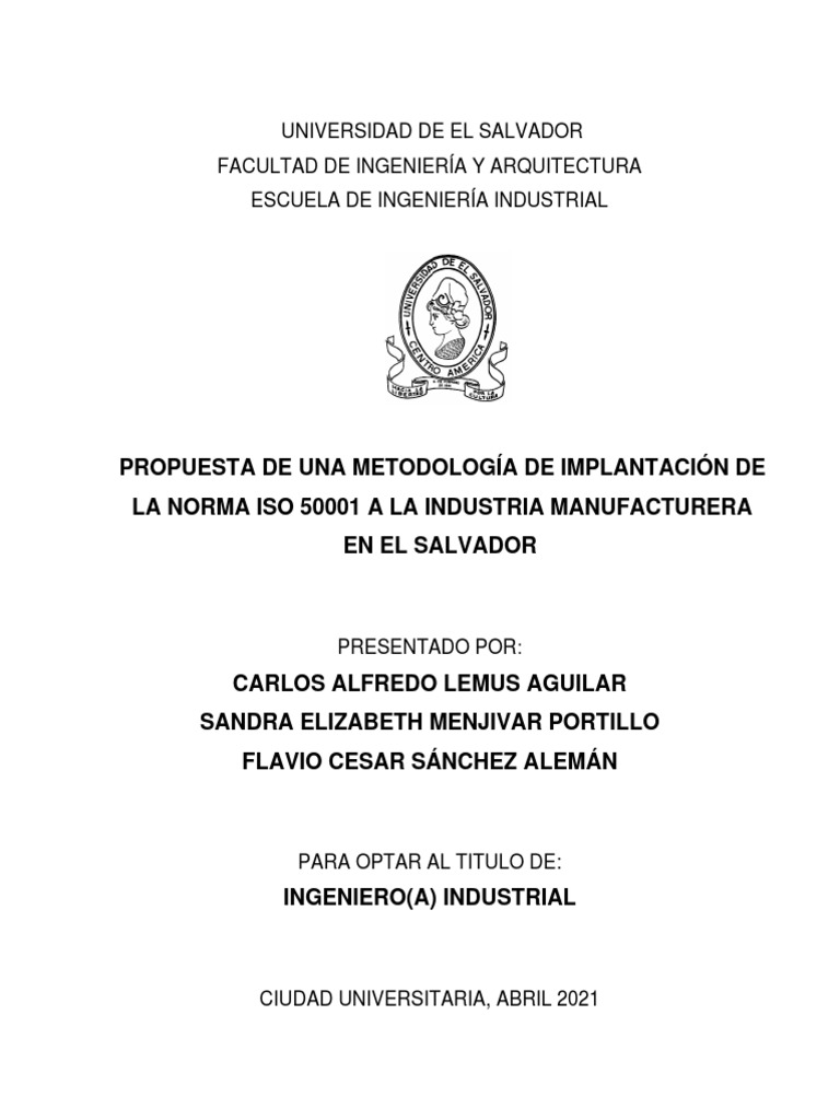 Propuesta de Una Metodología de Implantación de La Norma ISO 50001 A La ... Propuesta de Una Metodología de Implantación de La Norma ISO 50001 A La ...