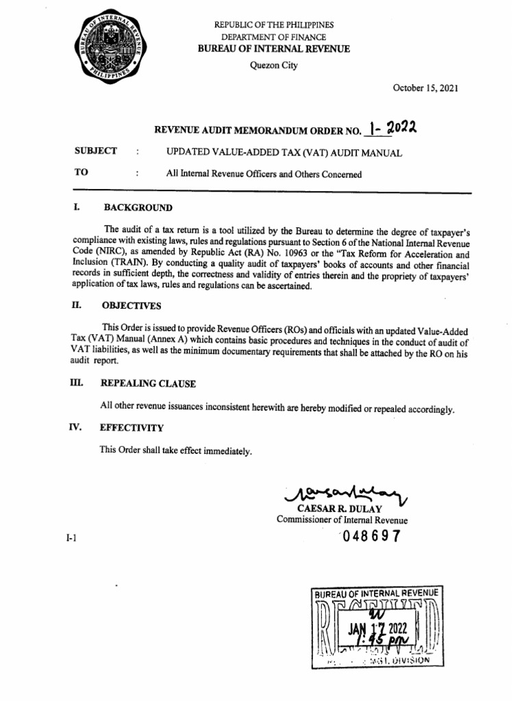 RAMO 1-2022 VAT Audit Manual | PDF