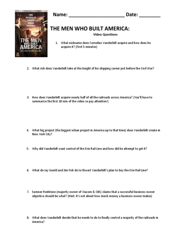 The Men Who Built America Video Questions | PDF | Thomas Edison ...