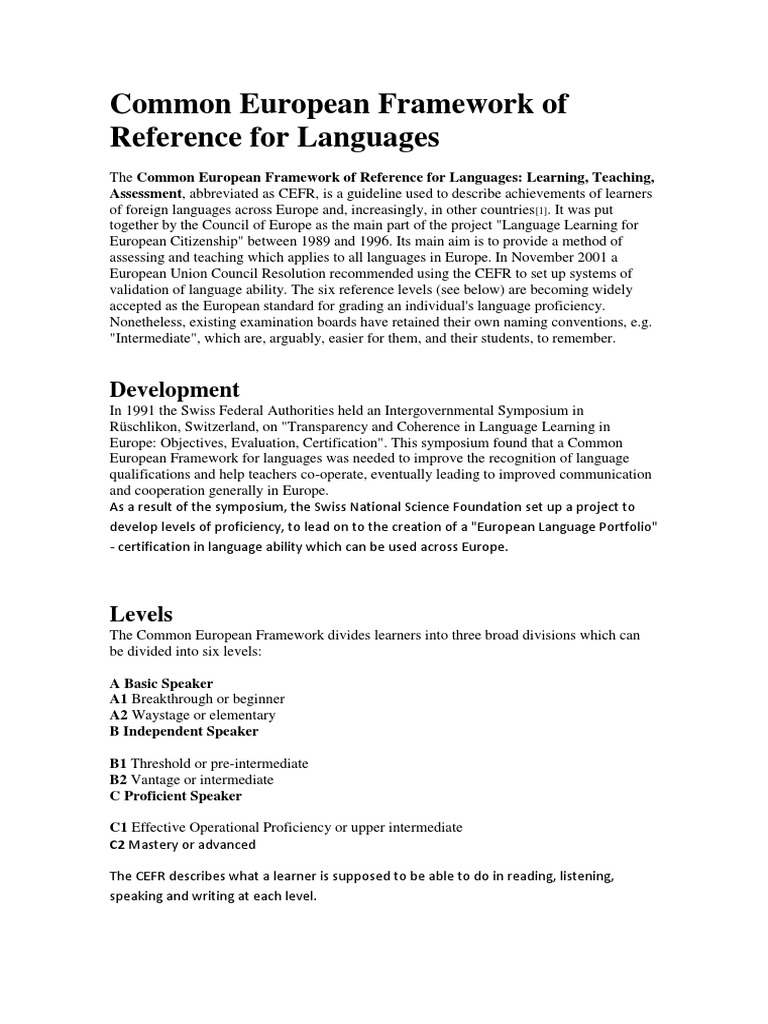 Common European Framework of Reference For Languages | PDF | Travel ...