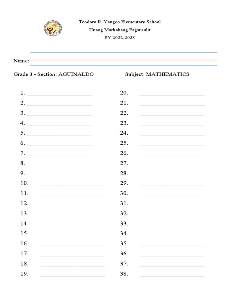 Grade 3 Exam Template | PDF | Philippines