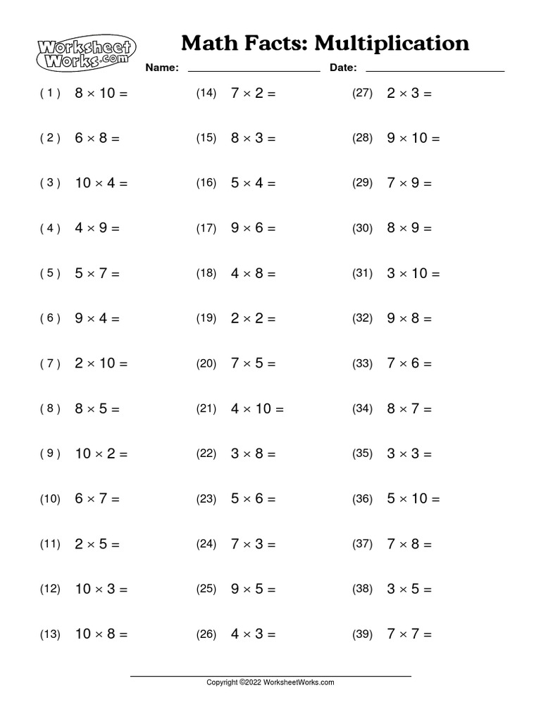 WorksheetWorks Math Facts Multiplication 1 | PDF