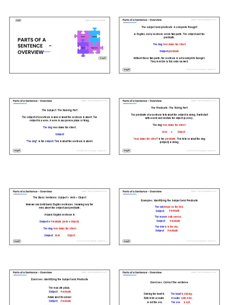 1 +Parts+of+a+Sentence+-+Overview | PDF | Subject (Grammar) | English ...