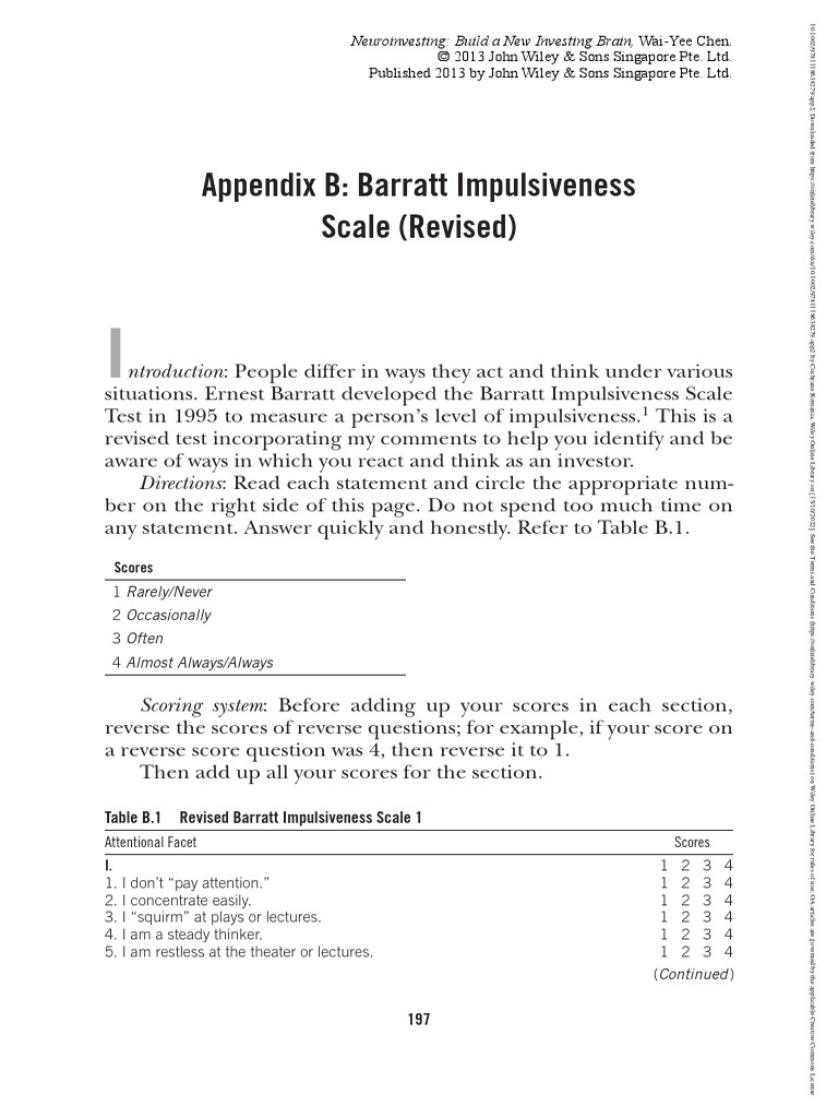 Barratt Impulsiveness Scale Revised | PDF