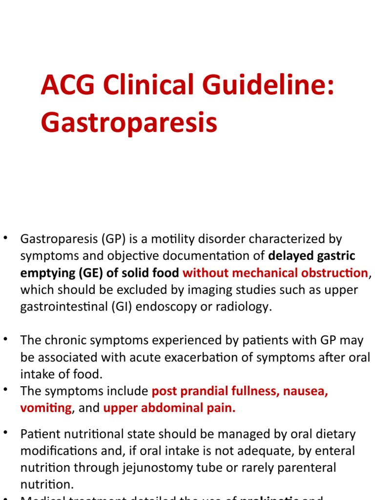 Gastroparesis. ACG | PDF | Nausea | Diabetes Management