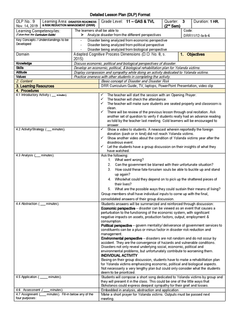 DLP9 in DRRR | PDF | Learning | Lesson Plan